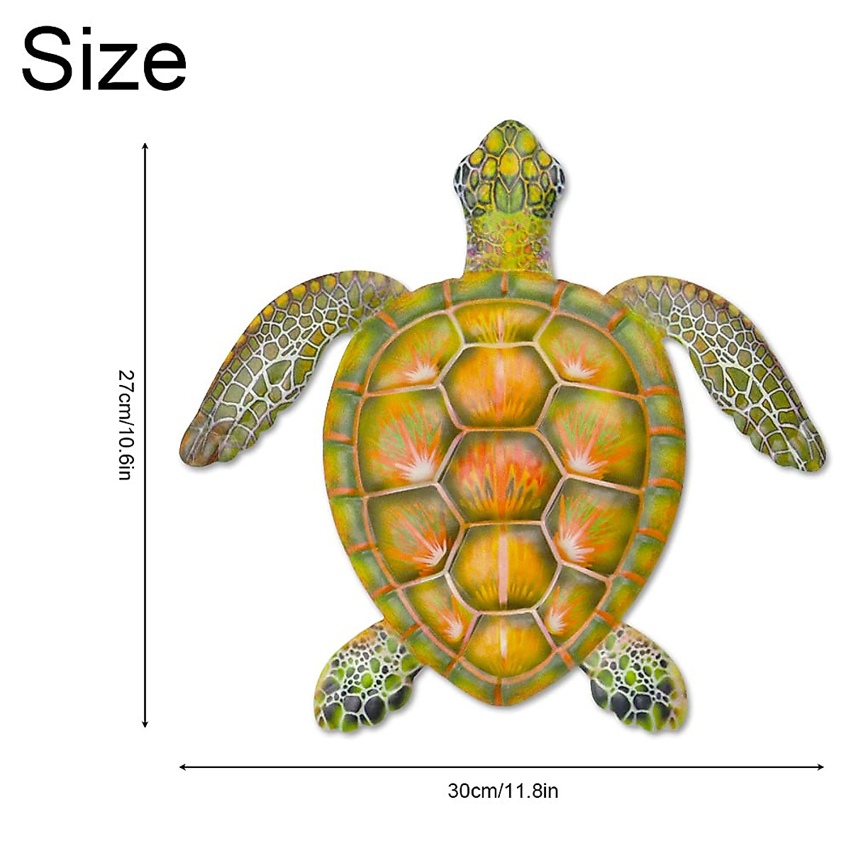 12Inch Large Turtle Wall Decor, Sea Turtle Ocean Hanging Sculpture, Metal Marine Life Theme Wall Decoration for Bathroom Bedroom Swimming Pool (YELLOW)