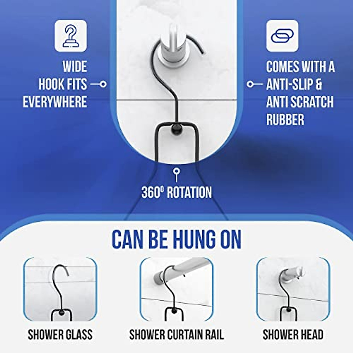 SKATCO Hanging Shower Caddy - 2-Tier Rust-Resistant Stainless Steel Shelves Chrome Rack Organizer Bathroom Basket Storage Holds Shampoo, Conditioner, Soap, Bath Sponge, Razors, Washcloths - BLACK