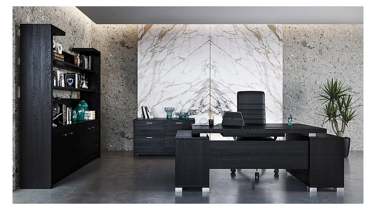 Zuri 79" Modern Ford Executive Desk - Black Oak Office Desk