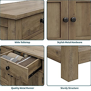 HOSTACK Farmhouse Console Table with 2-Door Cabinet & 2 Drawers, Coffee Bar, Entryway Table with Storage Shelf, Sofa Tables Buffet Sideboard for Kitchen, Hallway, Dining, Living Room, Rustic Brown