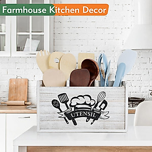 Fabuday Kitchen Utensil Holder for Counter Wooden - Extra Large Cooking Utensil Caddy for Spoon, Spatula Utensils, Rustic Farmhouse Utensils Organizer Countertop