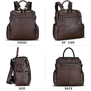 Genuine Leather Backpack Purse for Women Vintage Casual Daypack Knapsack Handmade Rucksack Convertible Shoulder Bag (Coffee)