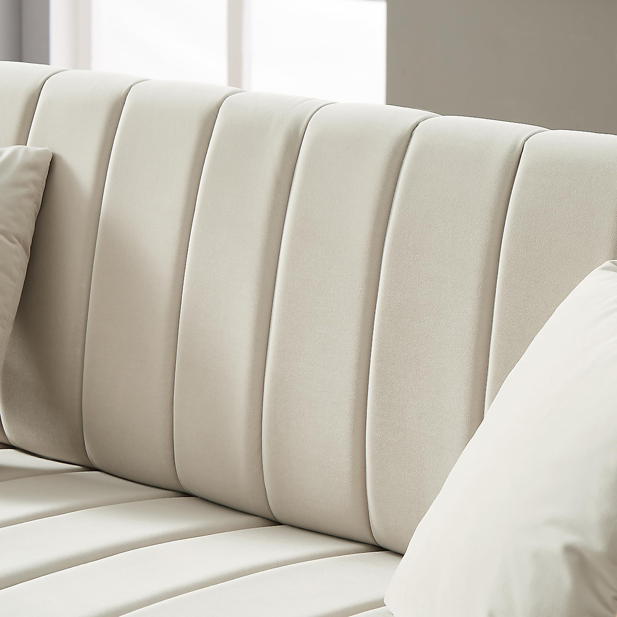 Majnesvon 61" Modern Loveseat Sofa Couch,Cashmere Fabric Small Love Seat w/2 Pillows and Metal Legs,2-Seater Upholstered Mini Sofa Couches for Small Space,Living Room Bedroom Apartments (White)