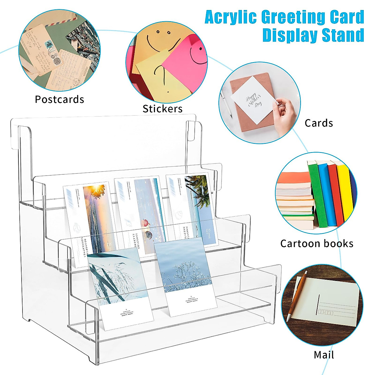 Greeting Card Display Acrylic Sticker Display Stand for Vendors Postcard Organizer Retail Display Racks Business Card Holder Mail Organizer Stamp Pad Holder Storage Rack for Desk Counter Retail