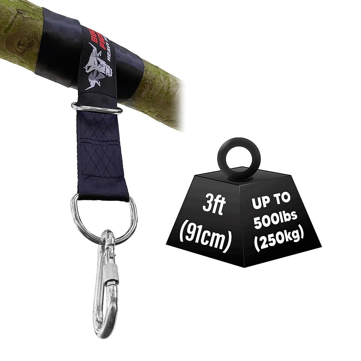 BULL DOZA FIGHT WEAR Boxing Punch Bag Strap/Sling – Heavy Duty Bag Hanger with 9mm Steel Screw Lock Carabiner – Durable Reinforced Stitching with 500lbs Bag Holding Capacity Strap Mount Black 3 Sizes