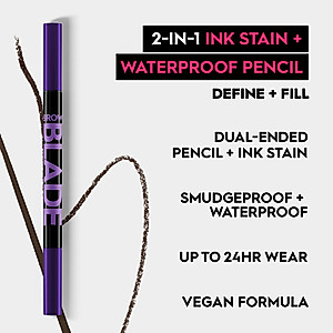 Urban Decay Brow Blade 2-in-1 Microblading Eyebrow Pen + Waterproof Pencil – Smudge-proof, Transfer-resistant – Fine Tip – Thin, Hair-Like Strokes – Natural, Fuller Brows, Dark Drapes (dark brown)
