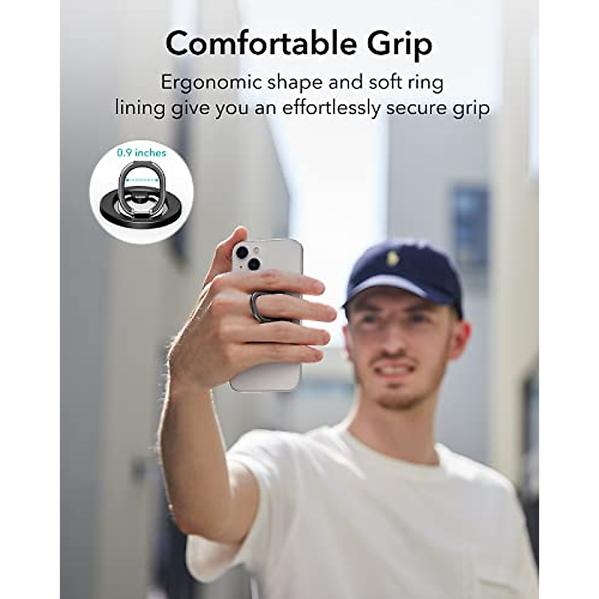 ESR for MagSafe Ring Holder (HaloLock), MagSafe Phone Grip, Magnetic Phone Ring Holder, Magnetic Phone Grip with 2-Way Adjustable Stand for iPhone 16/15/14/13/12 Series, MagSafe Accessories, Black