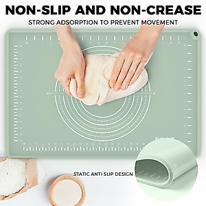 Silicone Baking Mat 24" x 16", Extra Thick Dough Rolling Mat with Measurements and Edge Heightening, Non-stick Food Grade Silicone Pastry Mat for for Pastry, Bread, Cookies, Pizza, Fondant, Pasta