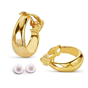 CLASSYZINT Chunky Clip On Earrings for Women 14K Gold Small Chunky Hoop Earrings No Piercing Fake Earrings Hypoallergenic Jewelery Gift