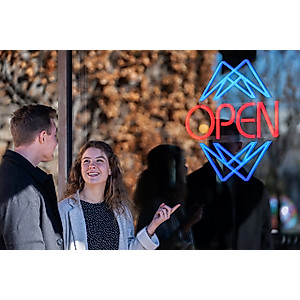 Open Sign with 49 Color Combinations, Stand Out! - Neon LED Open Sign for Business Window w Remote - Large Jumbo Bright LEDs Visible Day and Night - by Element Lux - 20 x 22in
