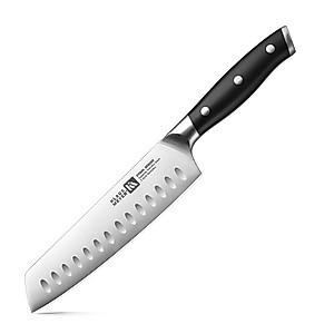 Klaus Meyer Stahl High Carbon Exclusive German Steel 7 inch Santoku Knife (Black)