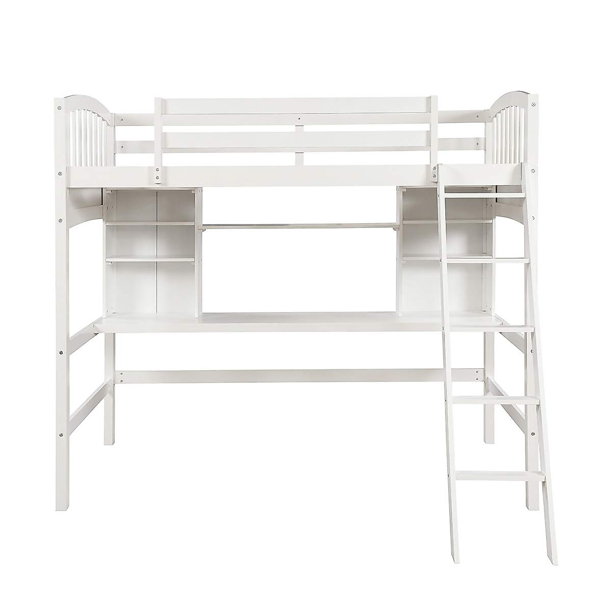 Harper & Bright Designs Twin Loft Bed with Desk for Kids, Wood Bunk Beds with Desk, No Box Spring Needed (White Loft Bed with Desk)