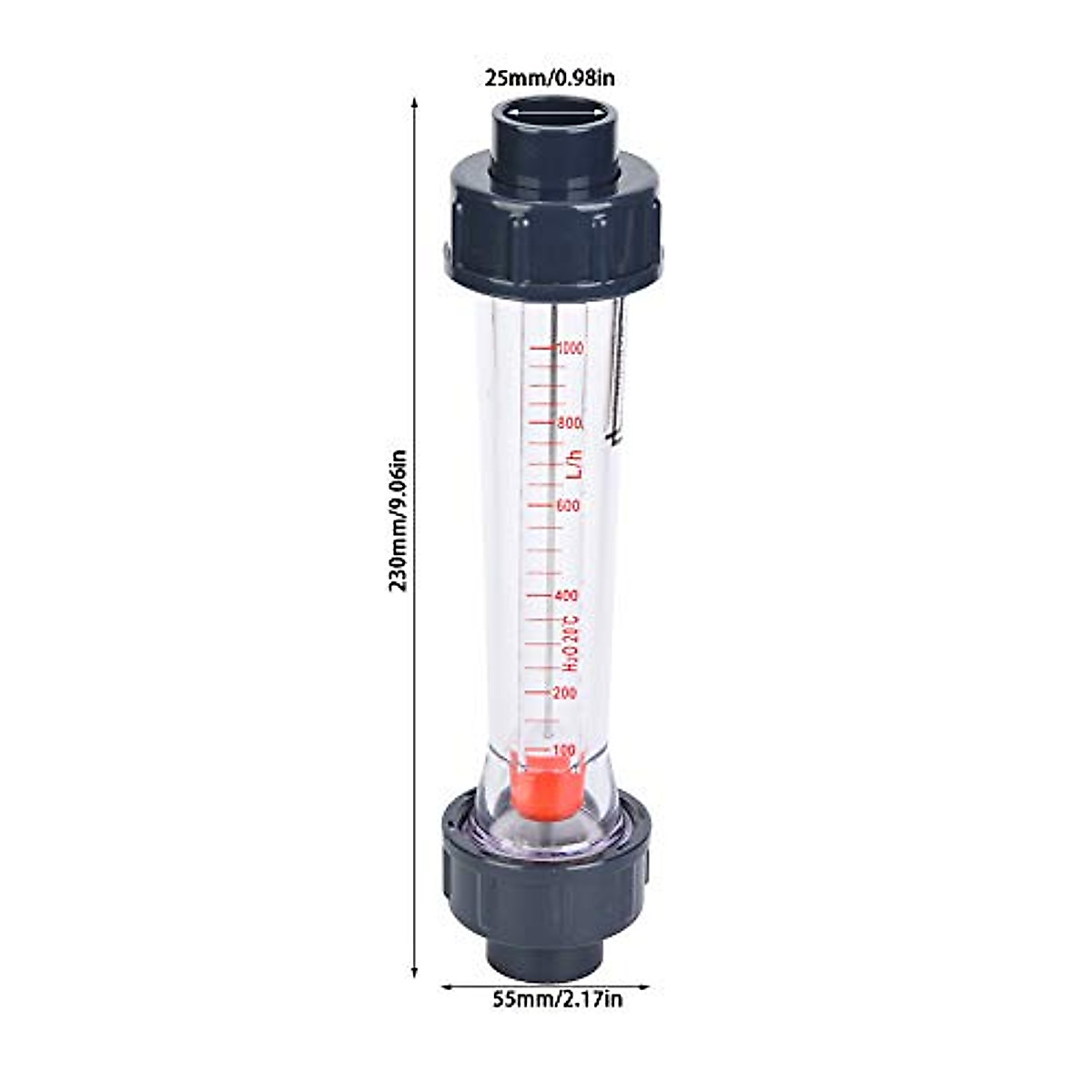 LZS-20(D) Plastic Tube Liquid Flowing Meters 100-1000L/H Liquid Flowing Rate Gauge 25mm/1in Water Rotameter Flat Mouth Hydraulic Valve Fittings Liquid Measuring Tool