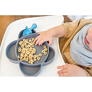 grabease Silicone Suction Plate for Baby & Toddler Self-Feeding, 6-Section Dish With Stay-Put Grip, BPA and Phthalates-Free, Dishwasher and Microwave Safe, Gray