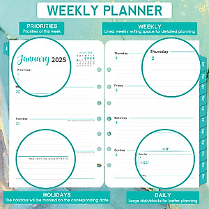 2024-2025 Planner Refills - Planner Refills, JUL 2024 - JUN 2025, A5 Planner Inserts, 5.5 x 8.5 inch, 7 Holes, 2024-2025 Weekly & Monthly Planner Refills, A5 Planner Refills - Green