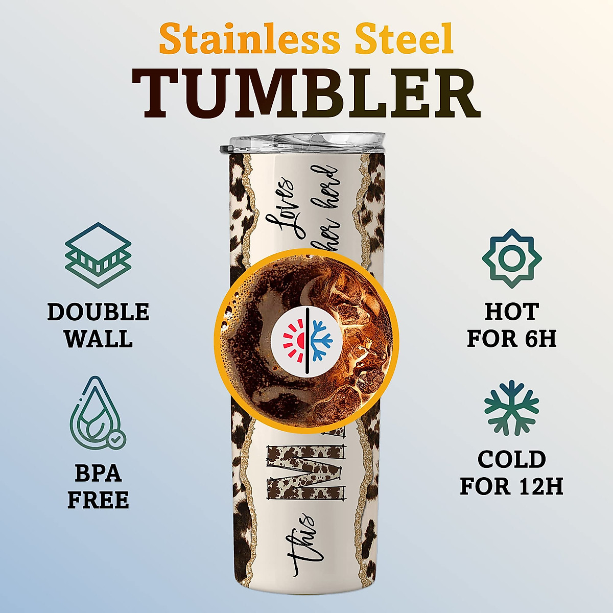 MAHOMAY Personalized Highland Cow Gifts for Mom, Rodeo Mom, Gift For Mom From Daughter Son, Highland Cow Mom Wife Grandma, Coffee Travel Mug Birthday Christmas Cups For Women 20oz Skinny Tumbler