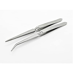 Cross Lock Tweezer Set Of 2 Bent & Straight Self Closing Holding Tweezers S.S.