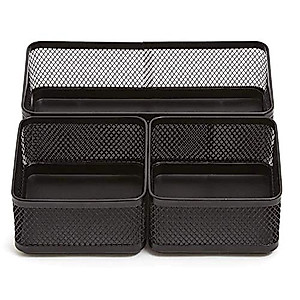 1InTheOffice Desk Baskets and Organizers Tray, Black Mesh Tray, Black Wire Mesh, 3-Compartment Stackable