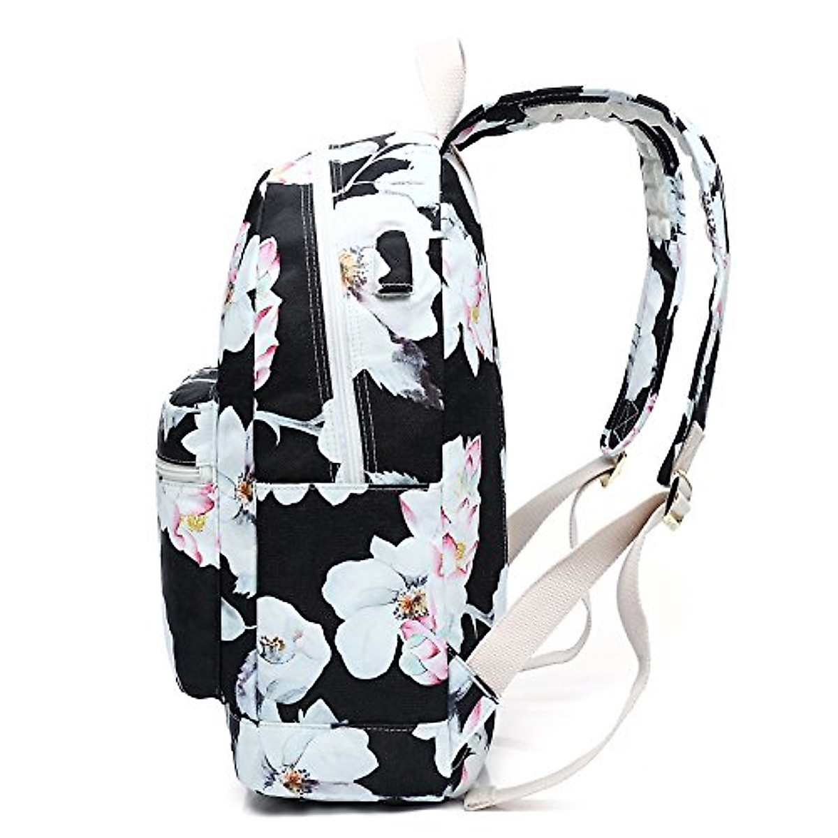 Canvaslove Canvas 15.6 inch Waterproof laptop backpack with USB Charging Port and Massage Cushion Straps for laptop up to 15 inch Men Women Outdoor Travel Backpack (Lotus)