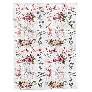 MDPrints Customized Baby Blanket for Girls, Custom Baby Blankets for Girls with Name, Personalized Baby Gifts (Monogram HA63)