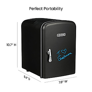 Iceman Mini Portable Board Personal Fridge, Cools & Heats, 4 Liter Capacity, Chills 6 12oz, 100% Freon-Free & Eco Friendly, Includes Plugs for Home Outlet & 12V Car Charger, 6 Cans, Black Dry Erase