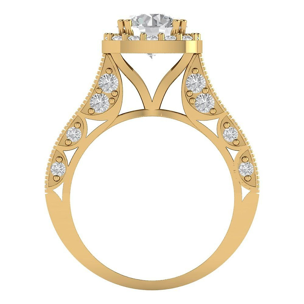 Clara Pucci 1.95 ct Round Cut Solitaire Halo Stunning Moissanite Designer Anniversary Bridal Engagement Ring 14k Yellow Gold 6