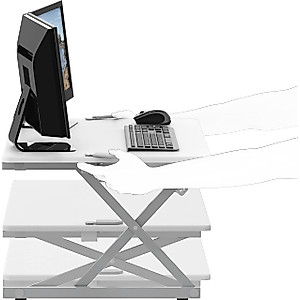 SHW 32-Inch Height Adjustable Standing Desk Converter Riser Workstation with Drawer, White
