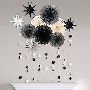 Cheerland Gothic Halloween Party Decoration Black Grey Beige Star Garland Paper Fan Kit Backdrop Hanging Banner Steamer for Bachelorette Party Photo Booth background Birthday Elegant Gothic Decor