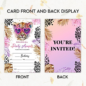 Calling All Party Animal Birthday Party Invitation Cards with Envelopes, Safari Leopard Print Party Invitations, Birthday Celebration Supplies, Double-sided Fill-in bday Invites for Boys Girls - C01