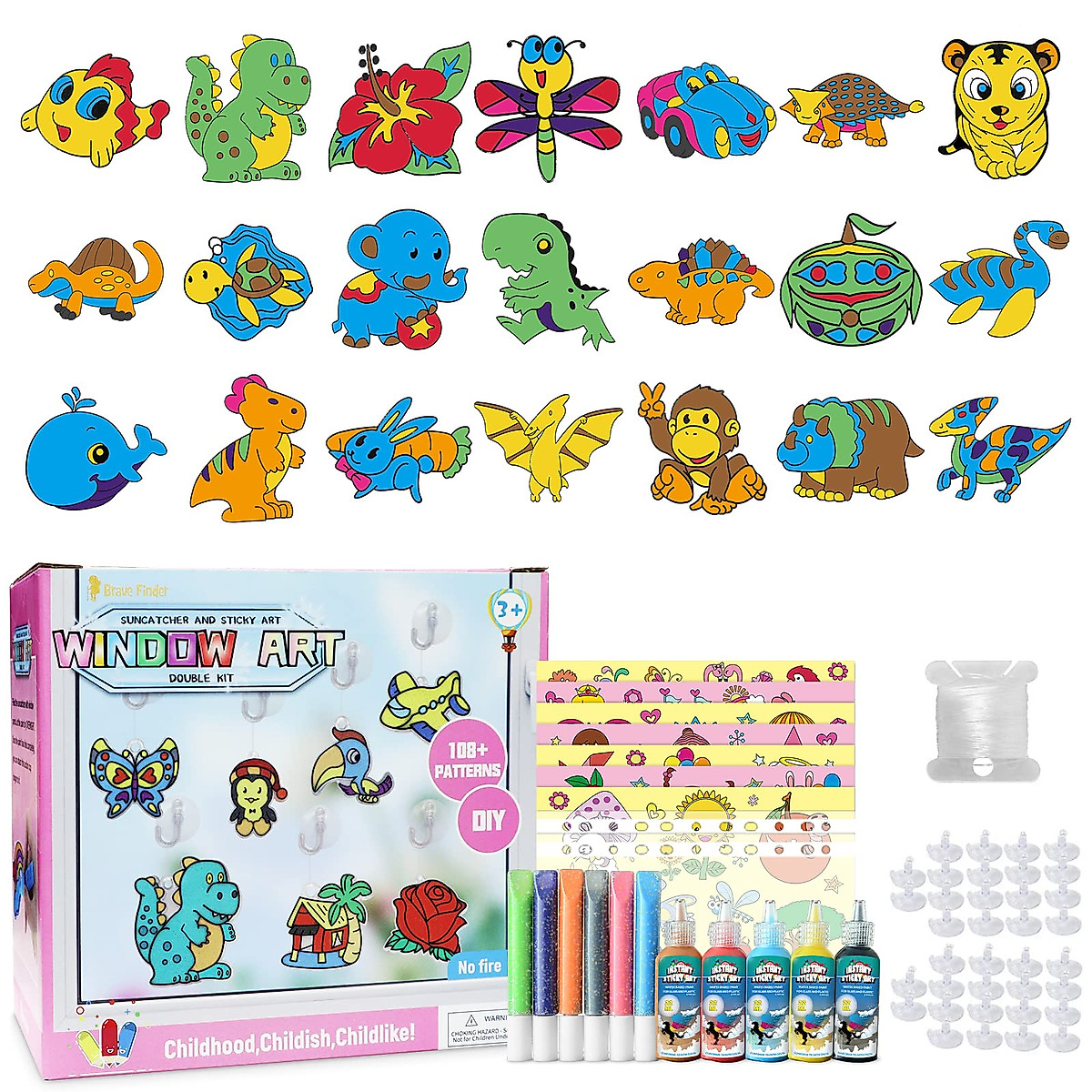 CAPKIT 36Pcs Suncatcher Kits for Kids, Window Art Kids Crafts, 11 Paints for Creative DIY, Arts and Crafts Gift for Kids Children 4-8