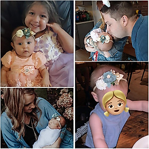 VOBOBE Baby Girl Nylon Headbands Infant Flower Elastic Hair Band Bows Wraps For Newborn Toddler Hair Accessories Pack of 3 (A-Beige)