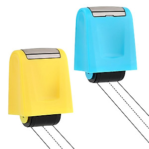 2pcs Dashed Handwriting Lines Practice Roller Stamps Self Inking Dotted Line Rolling Stamp Teacher Stamps for Students Kids Classroom Office Home Handwriting Practice (Yellow, Blue)