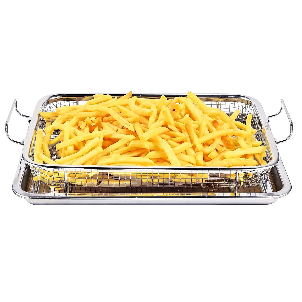 Eyourlife Air fryer Basket for Oven 15 x 11 Inches, Small & Large Set of Stainless Steel Non Toxic Baking Pan Cookie Sheet, Grill Basket with Drip Tray, Bakeware Sets Rack PFAS Free for Christmas