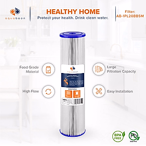 Aquaboon Whole House Sediment Water Filter - 4.5 x 20 Water Filter - 5 Micron Pleated Whole House Water Filter Cartridge Compatible w/AquaPure AP810 2, Pentek ECP5-BB, Hydronix SPC-45-1005 (4 Pack)
