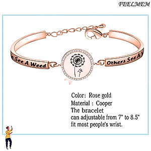 FEELMEM Dandelion Wish Bracelet Some See a Weed Some See a Wish Dandelion Charm Bracelet For Friend Sister Graduation Gift New Adventure Gift (some see-Rose gold)