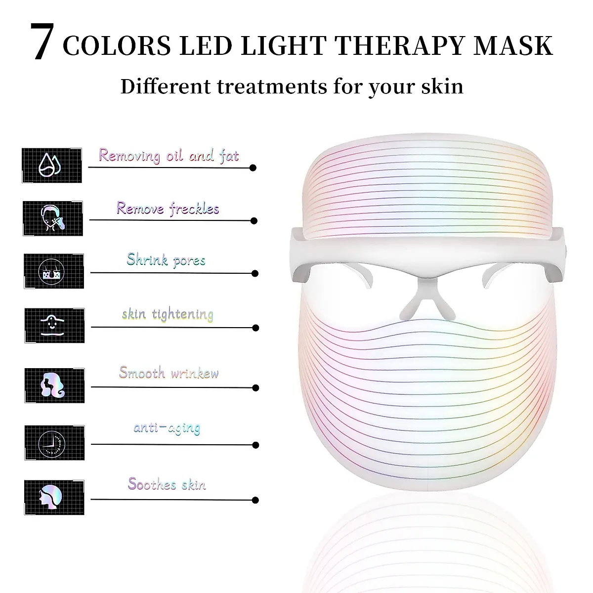 haoyehome Upgraded 7 Color LED Face Mask Light Therapy, led mask therapy facial LED suitable for home skin care, light therapy mask Portable & Light, Rechargeable, Wireless (white), 1.0 Count