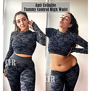 CFR Women High Waist Yoga Pants Butt Lifting Camo Workout Seamless Leggings #0 Black M