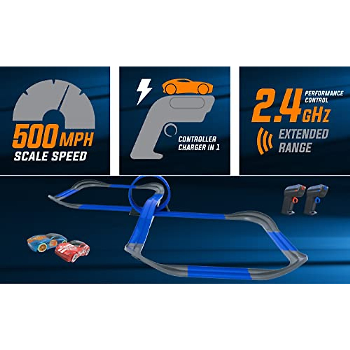 Tracer Racers 2.4 GHz Radio Control Remote Slot-Less, Cordless Racing Super 8 Speedway Track Set with Two Cars