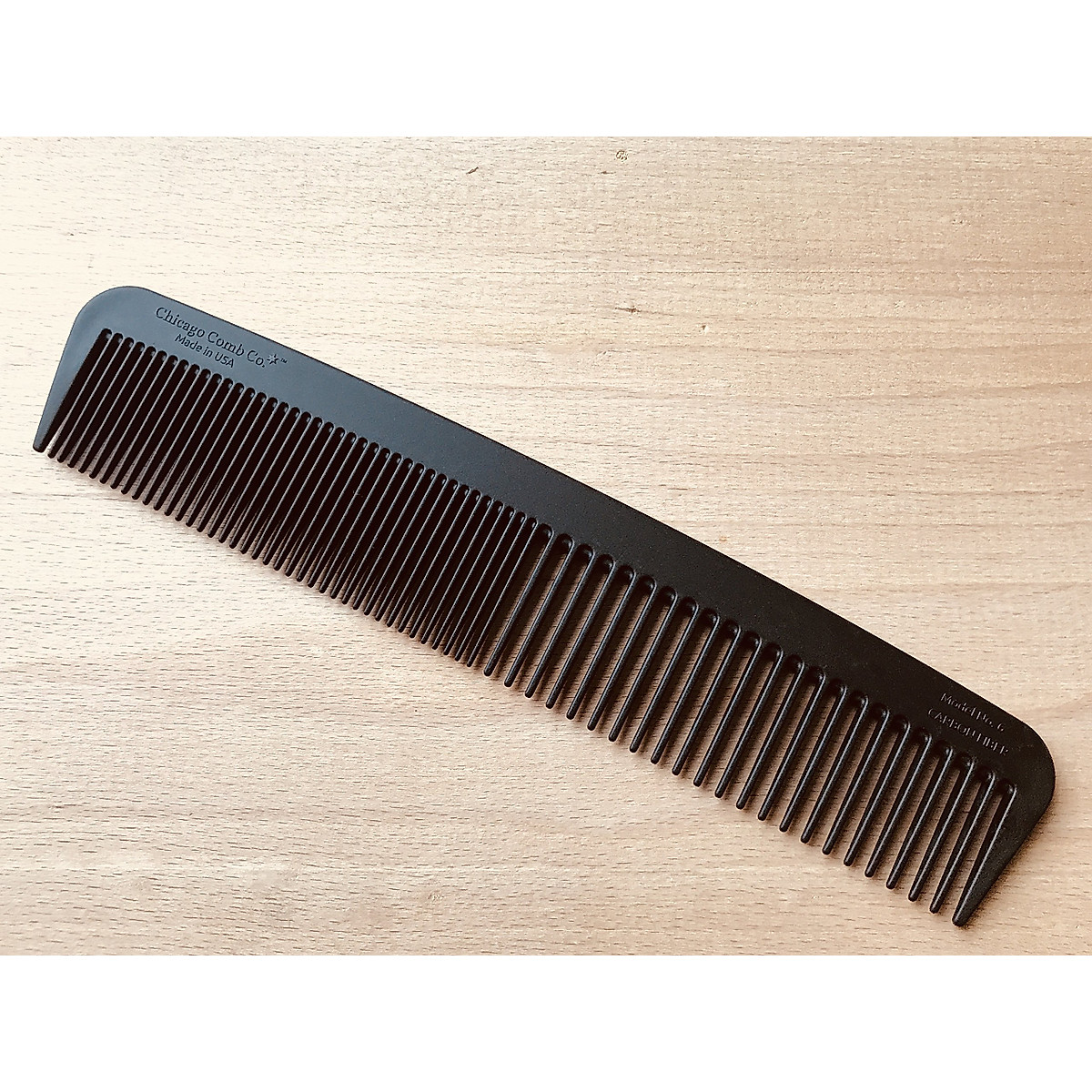 Chicago Comb Model 6 Carbon Fiber, 7 inches (17.8 cm) long, anti-static, graphite black, made in USA