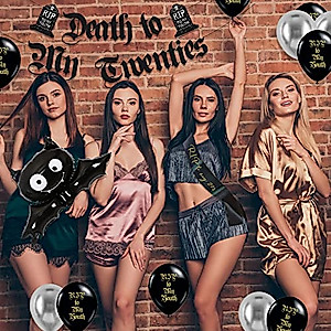 30th Birthday Decorations for Him, Cefanty Death to My 20s Decorations with Black White Balloons, Banner, Birthday Cake Toppers and Rip to My 20s Sash