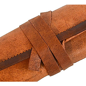 Vintage Stuff Genuine Leather Stationery Pencil Roll Case Handmade Art College Supplies Roll Wrap Pouch Holder Vintage Unisex Brown
