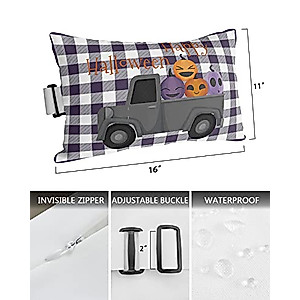Recliner Head Pillow Ledge Loungers Chair Pillows with Insert Funny Pumpkin Black Truck Purple Plaid Lumbar Pillow with Adjustable Strap Outdoor Waterproof Patio Pillows for Beach Pool Chair, 2 PCS