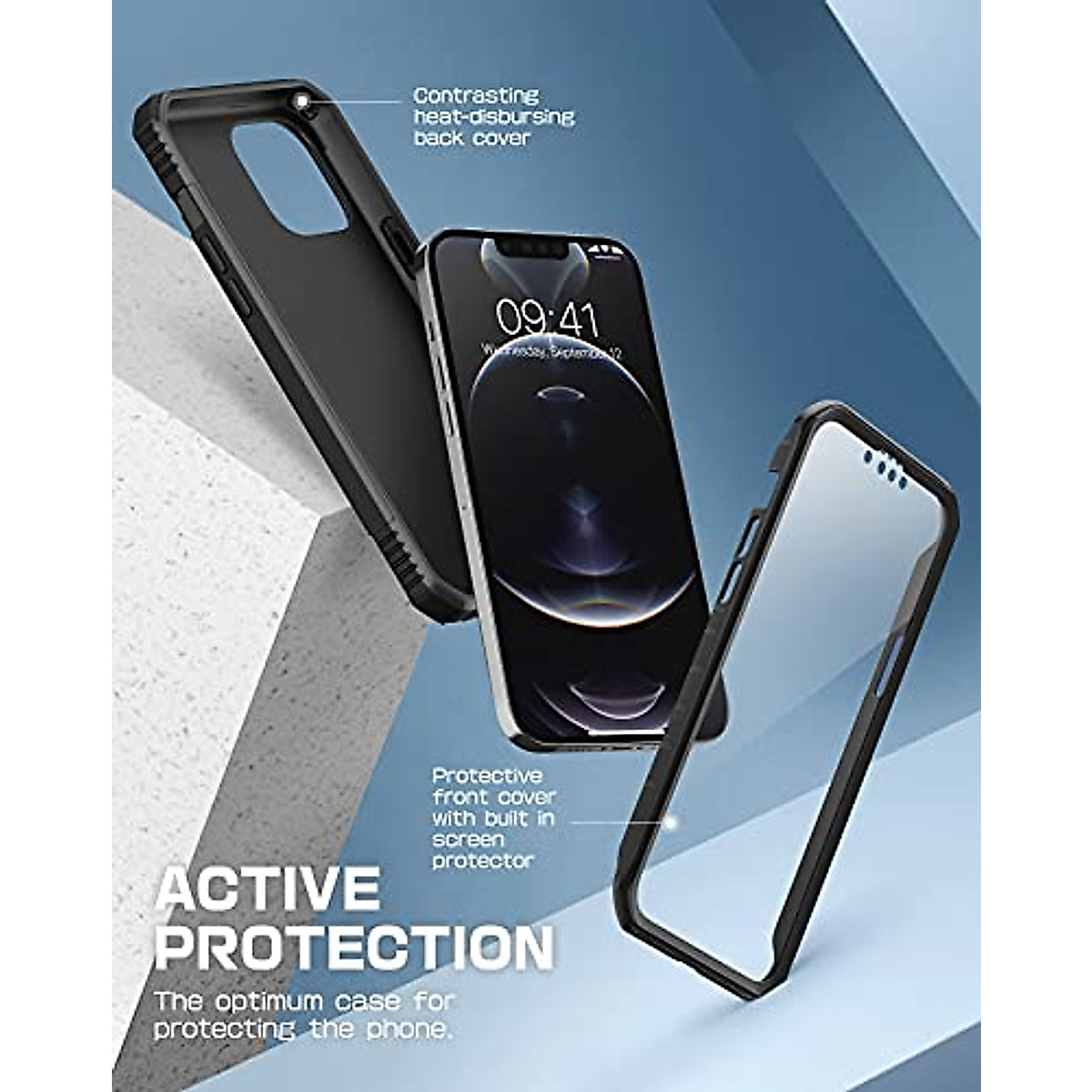 Clayco Xenon Protective Case for iPhone 13 Pro Max 6.7 inch (2021 Release), Built-in Screen Protector, Full-Body Rugged Dual Layer Hybrid Bumper Case (Black)