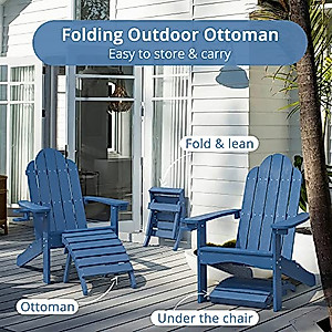 LUE BONA Folding Adirondack Ottoman, Poly Lumber Adirondack Chair Ottoman, Outdoor Footstool Footrest Weather Resistant, Patio Ottoman for Adirondack Chairs, Porch, Backyard, Garden, Navy Blue…