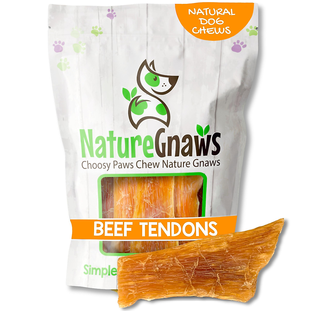 Nature Gnaws Beef Paddywack Tendons for Dogs 5-6" (10 Count) - Long Lasting for Aggressive Chewers - Natural Beef Dog Chew Bones - Rawhide Free