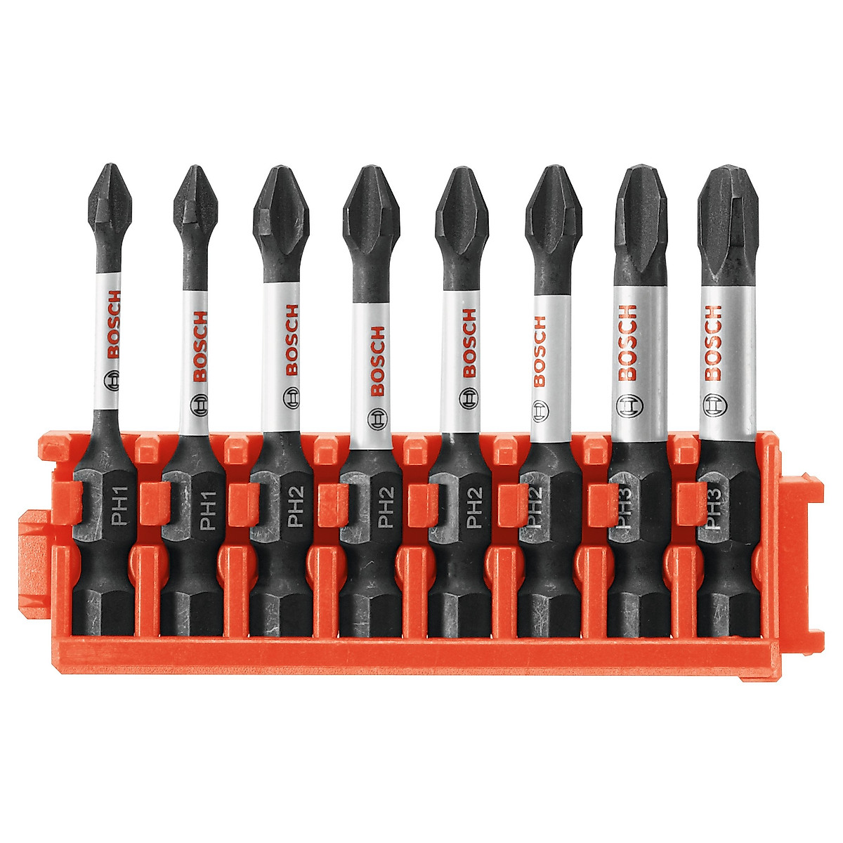 BOSCH CCSPHV208 8-Piece Assorted Set 2 In. Impact Tough Phillips Power Bits with Clip for Custom Case System