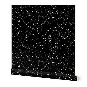 Peel & Stick Wallpaper Swatch - Constellations Black Background White Stars Space Night Time Custom Removable Wallpaper by Spoonflower