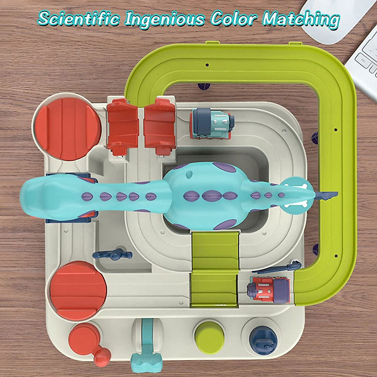 Kids Train Race Track Play Set, Adventure Car Track Toy, Toddler Dinosaur Ramp Vehicle Toys, Interactive Games Vehicle Playset Gifts for Kids