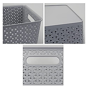 Jandson Grey Plastic Storage Baskets, Weave Basket Organizer Bin, Set of 4