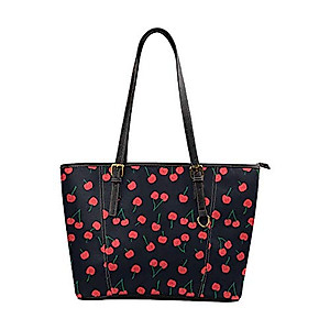 InterestPrint Cherries Pattern Casual Ladies Shoulder Bag for Shopping PU Leather Handbags